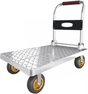 heavy duty platform trolley with rubber mats and tpr rubber wheels, steel dolly with 150kg capacity, folding hand truck with 60x40cm flatbed