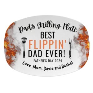 lasfour custom grilling plate best flippin' dad for dad papa, daddy's grilling plate personalized father's day grilling gifts, platter gift from daughter wife funny bbq birthday present ideas (pa06)