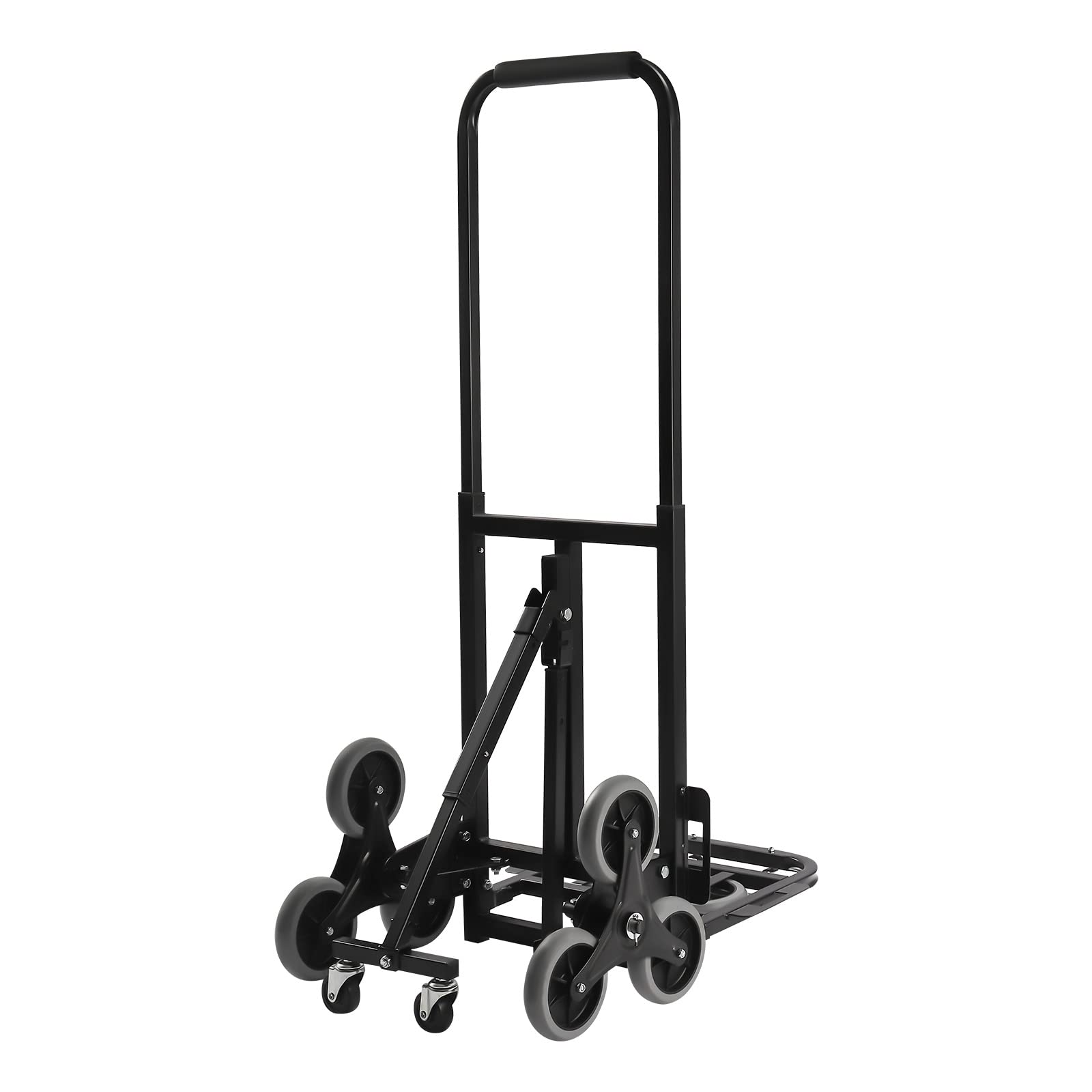 MSAIERPLR Stair Climbing Cart Heavy Duty Stair Climbing Cart Heavy Duty Folding Hand Truck Dolly Cart with Telescoping Handle Grocery Cart Steel Foldable Cart with Wheels 440LBS Capacity Black