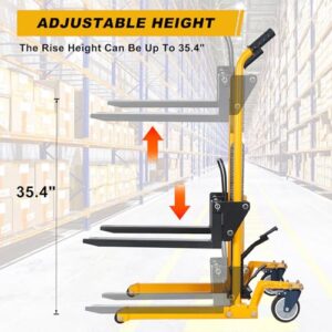 VisHomeYard Pallet Truck Trolley, Lift Table, 440 lbs 35.4“ Max Lift with 8” Wheels, Swivel Casters, Hand Forklift