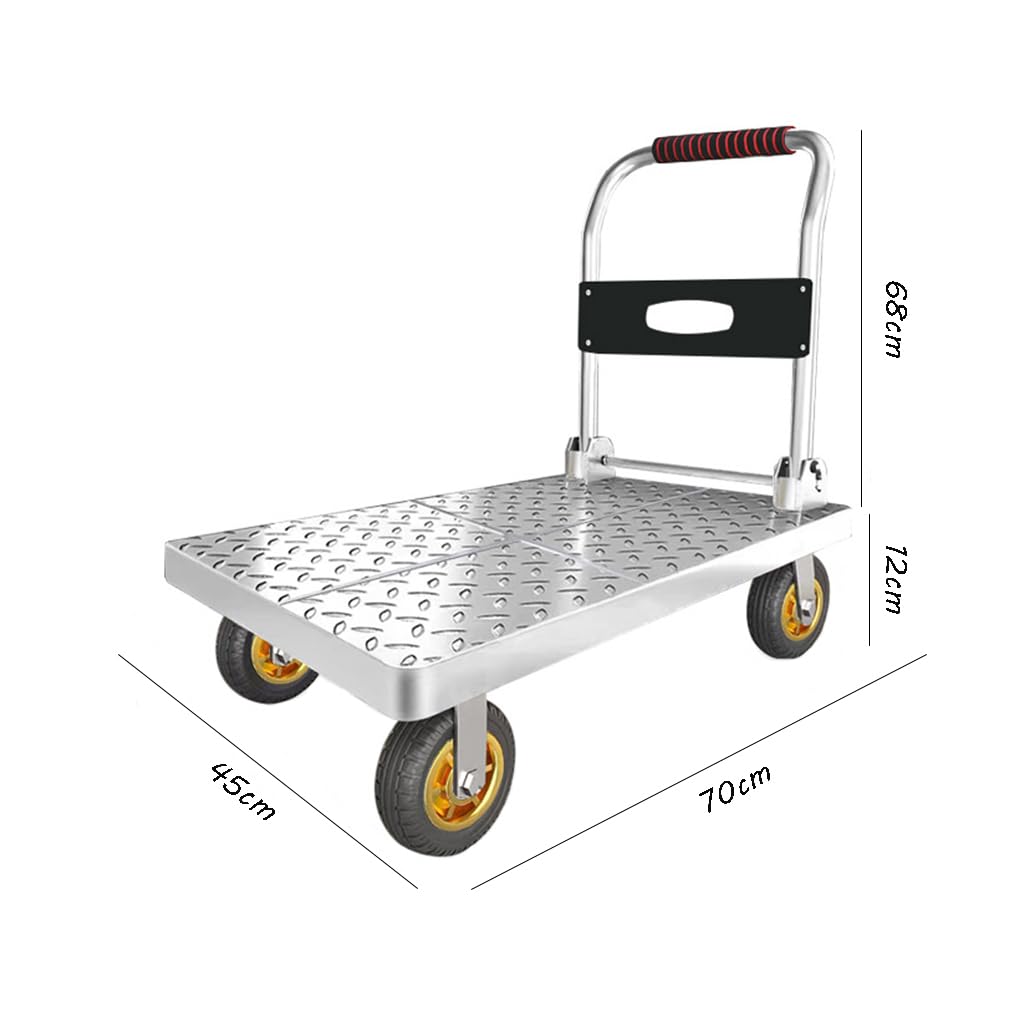 Heavy Duty Platform Trolley, Steel Dolly with 200kg Capacity, Folding Hand Truck with 70x45cm Flatbed