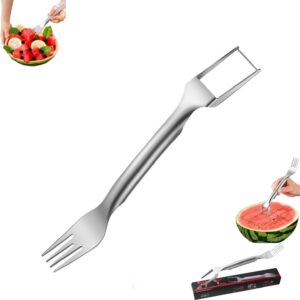 generic 1 pcs 2-in-1 stainless steel fruit cutter, watermelon slicer cutter, watermelon fork slicer cutter slicer tool, dual head fruit forks slicer knife for home kitchen gadget, 0.01, silver