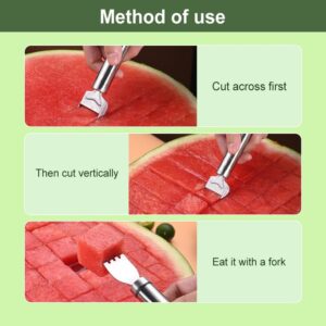 2-in-1 Stainless Steel Fruit Cutter, 2024 New Upgrade Watermelon Fork Cutter Slicer, Watermelon Cube Cutter Tool, Dual Head Fruit Forks Knife Summer Fruit Cutting Fork for Home Kitchen (1PCS)