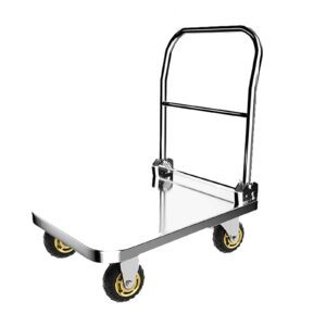 platform truck flat handtruck steel platform truck with 4 wheels flatbed cart load 150kg folding push cart lightweight moving dolly cart reliable