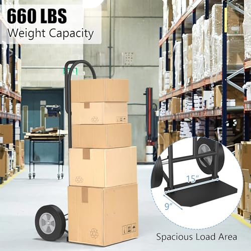 Saranya 18 Shop New Black Cart Hand Truck 660 Lbs Capacity Trolley Heavy Duty Steel with Nose Plate 2 Wheels Industrial Moving Transport Platform Workshops Supermarket 20" L x 19" W x 52" H