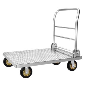 platform truck platform truck steel flat handtruck with wheels folding push cart 120 * 80cm flatbed cart load 600kg moving dolly cart reliable