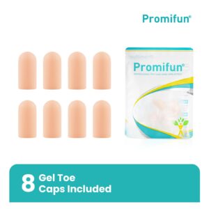 Promifun Silicone Toe Protectors - 4 Paris Gel Toe Sleeves Toe Protectors - Toe Caps with Aloe Vera Essential Oils - Toe Cushions for Pain Relief, Toe Protection for Corns, Calluses (4M)