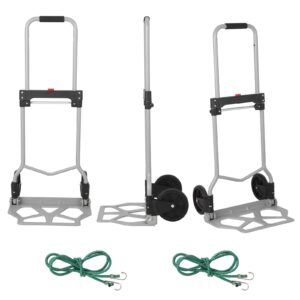 folding hand truck, 165 lbs capacity portable foldable dolly cart heavy duty utility cart hand cart with bungee cord, telescoping handle, for daily handling work