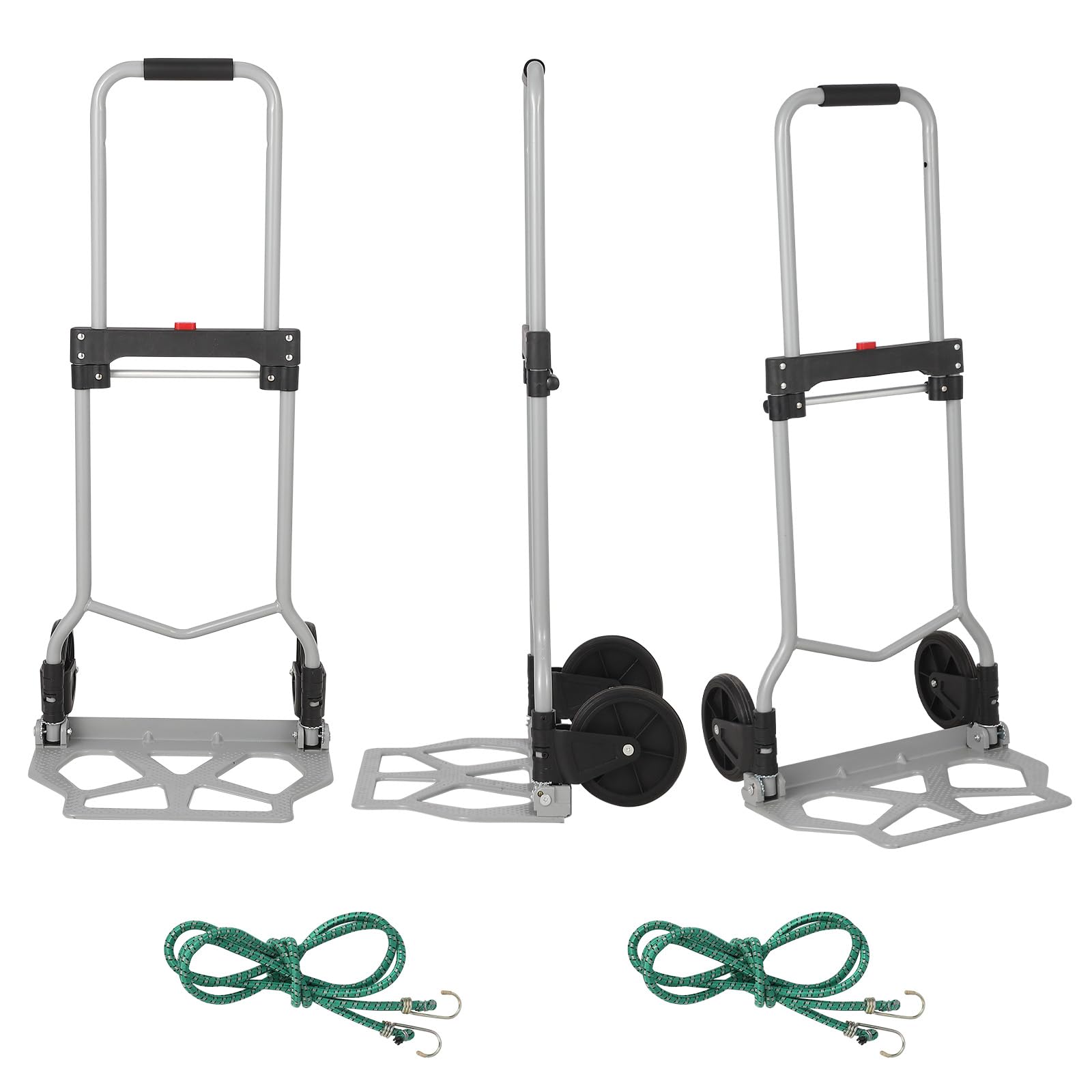 Folding Hand Truck, 165 lbs Capacity Portable Foldable Dolly Cart Heavy Duty Utility Cart Hand Cart with Bungee Cord, Telescoping Handle, for Daily handling Work