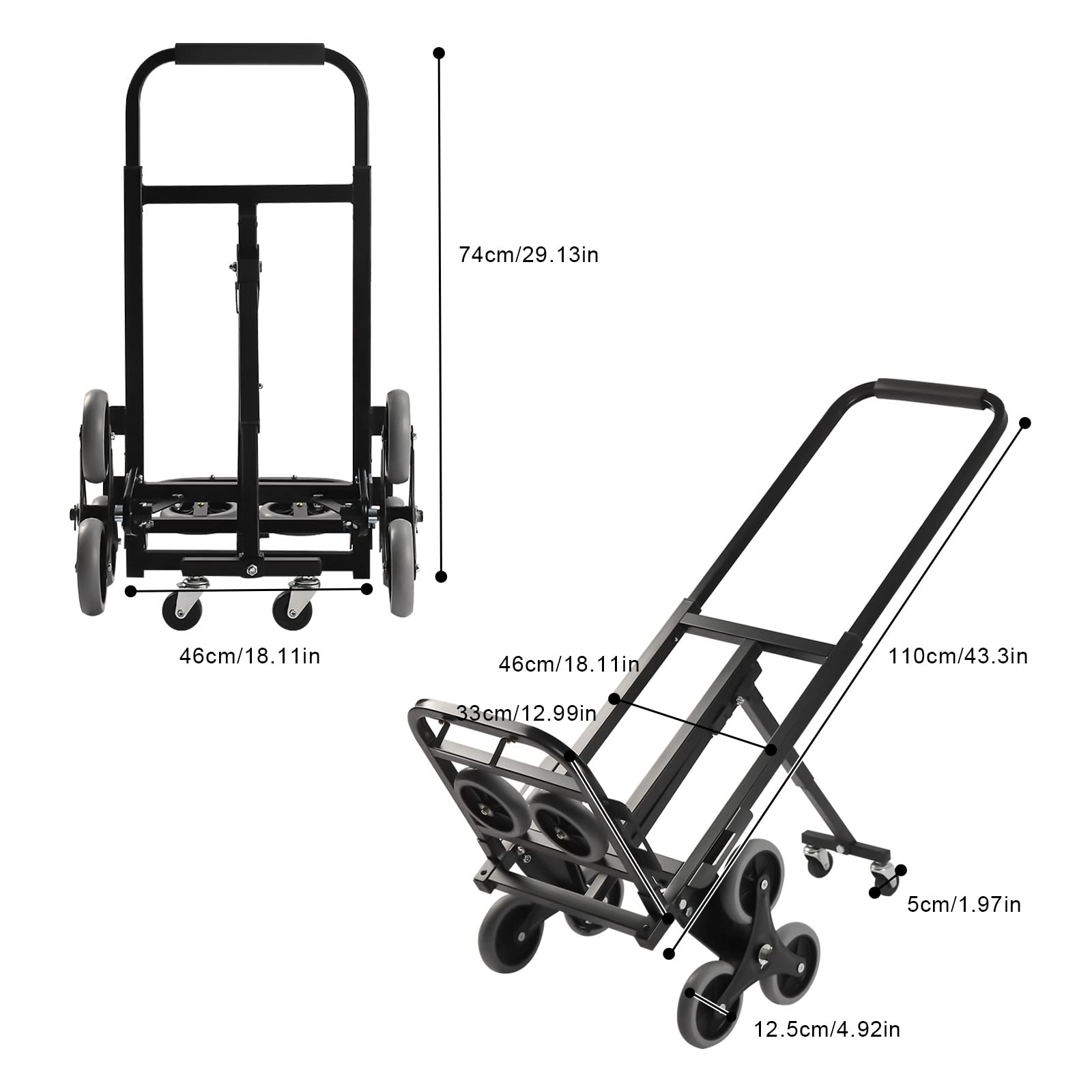 MSAIERPLR Stair Climbing Cart Heavy Duty Stair Climbing Cart Heavy Duty Folding Hand Truck Dolly Cart with Telescoping Handle Grocery Cart Steel Foldable Cart with Wheels 440LBS Capacity Black