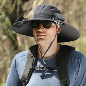 Kuniloda Sombrero Con Ventilador Solar, Wide Brim Solar Fan Hat, Hat with Solar Fan, Breathable, 3-Speed, Usb Charging (Dark gray,One Size)