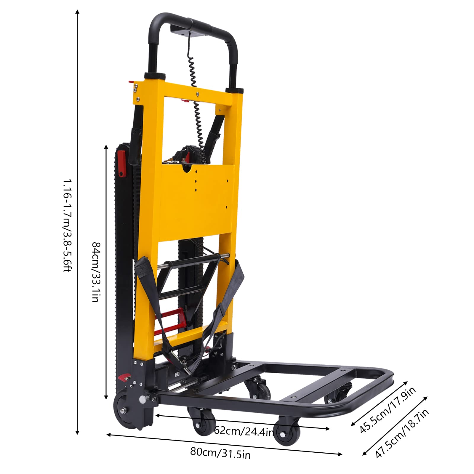 PROYONGOO Electric Folding Stair Climbing Hand Truck, 330.7lbs Max Load Stair Climbing Dolly with 6 Wheels and 2 Tracks, Stair Climber Trolly Cart for Cargo Handling Luggage Handling Outdoor Handling