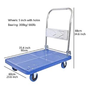 Platform Truck Folding Push Cart Steel Platform Truck with Foldable Handle Flatbed Cart Load 660lb Moving Dolly Cart Portable Flat Handtruck Reliable