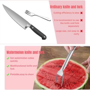 Generic 1 Pcs 2-in-1 Stainless Steel Fruit Cutter, Watermelon Slicer Cutter, Watermelon Fork Slicer Cutter Slicer Tool, Dual Head Fruit Forks Slicer Knife for Home Kitchen Gadget, 0.01, Silver