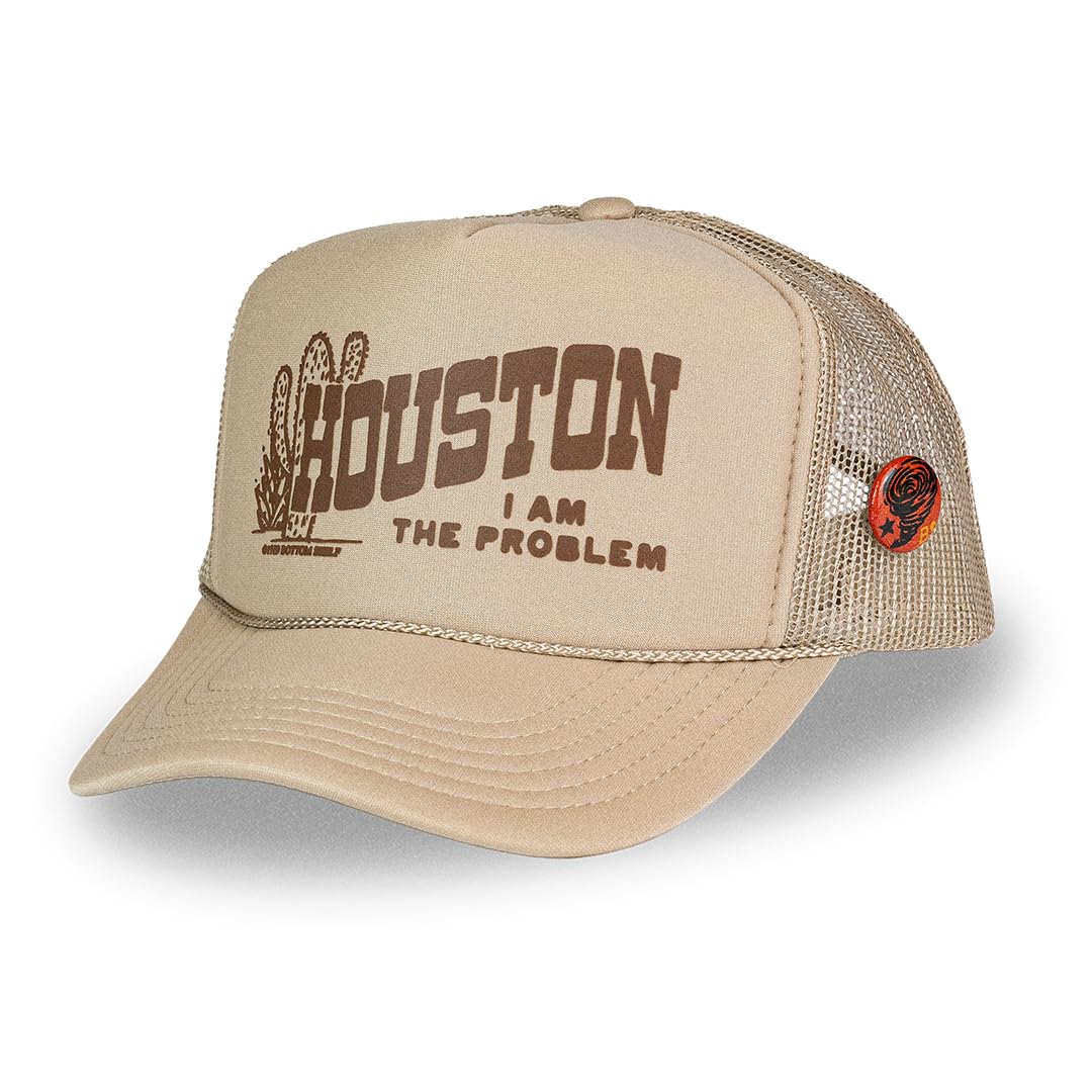 Bottom Shelf Houston I Am The Problem Funny Foam Trucker Hat for Men & Women, Khaki, Adjustable