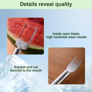 2-in-1 Stainless Steel Fruit Cutter, 2024 New Upgrade Watermelon Fork Cutter Slicer, Watermelon Cube Cutter Tool, Dual Head Fruit Forks Knife Summer Fruit Cutting Fork for Home Kitchen (1PCS)