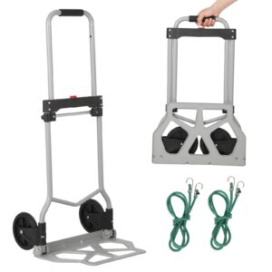 folding hand truck portable foldable dolly cart, lightweight portable folding dolly cart, 180lbs capacity, with bungee cord, silent wheels, telescoping handle, dual bearings