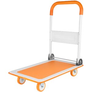 foldable push cart dolly, moving platform hand truck, folding moving push heavy duty rolling cart with 330 lbs weight capacity (orange)