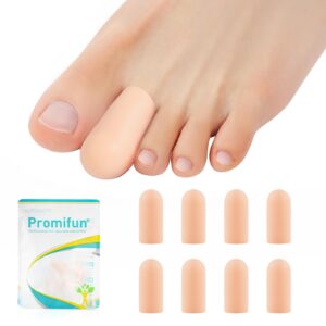 promifun silicone toe protectors - 4 paris gel toe sleeves toe protectors - toe caps with aloe vera essential oils - toe cushions for pain relief, toe protection for corns, calluses (4m)