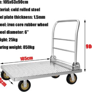 Platform Truck Platform Truck Steel Flat Handtruck with Wheels Folding Push Cart 120 * 80cm Flatbed Cart Load 600kg Moving Dolly Cart Reliable