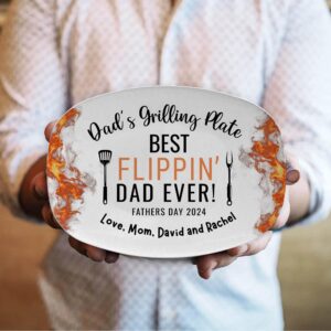 LASFOUR Custom Grilling Plate Best Flippin' Dad For Dad Papa, Daddy's Grilling Plate Personalized Father's Day Grilling Gifts, Platter Gift From Daughter Wife Funny Bbq Birthday Present Ideas (PA06)