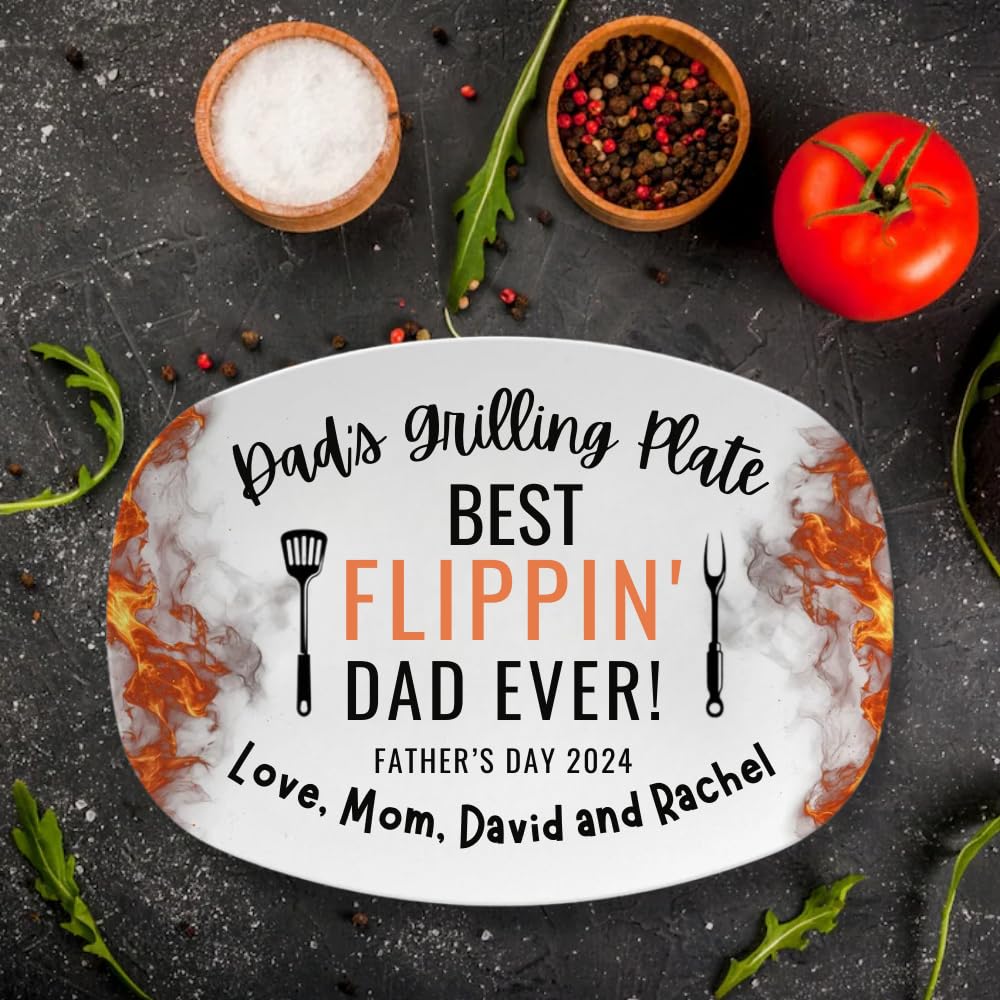 LASFOUR Custom Grilling Plate Best Flippin' Dad For Dad Papa, Daddy's Grilling Plate Personalized Father's Day Grilling Gifts, Platter Gift From Daughter Wife Funny Bbq Birthday Present Ideas (PA06)