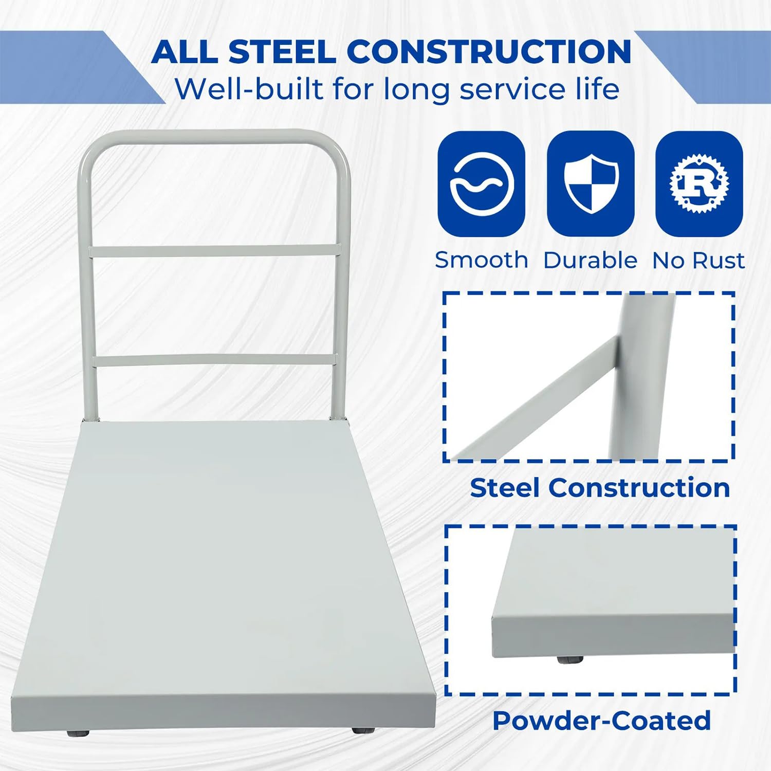 Saranya 18 Shop New Gray Flat Cart Hand Truck 2000 Lbs Capacity Trolley Heavy Duty Steel Push 4 Rubber Wheels Flatbed Industrial Moving Transport Platform 48.11" L x 23.66" W x 28.85" H