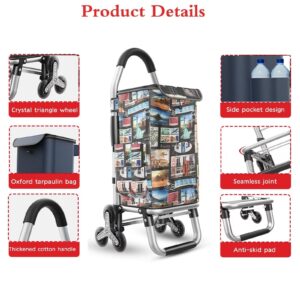 PIPRE Portable Shopping cart Bigger carts with 3 Wheels Foldable,Stamp Motif Shopping Grocery Foldable Cart