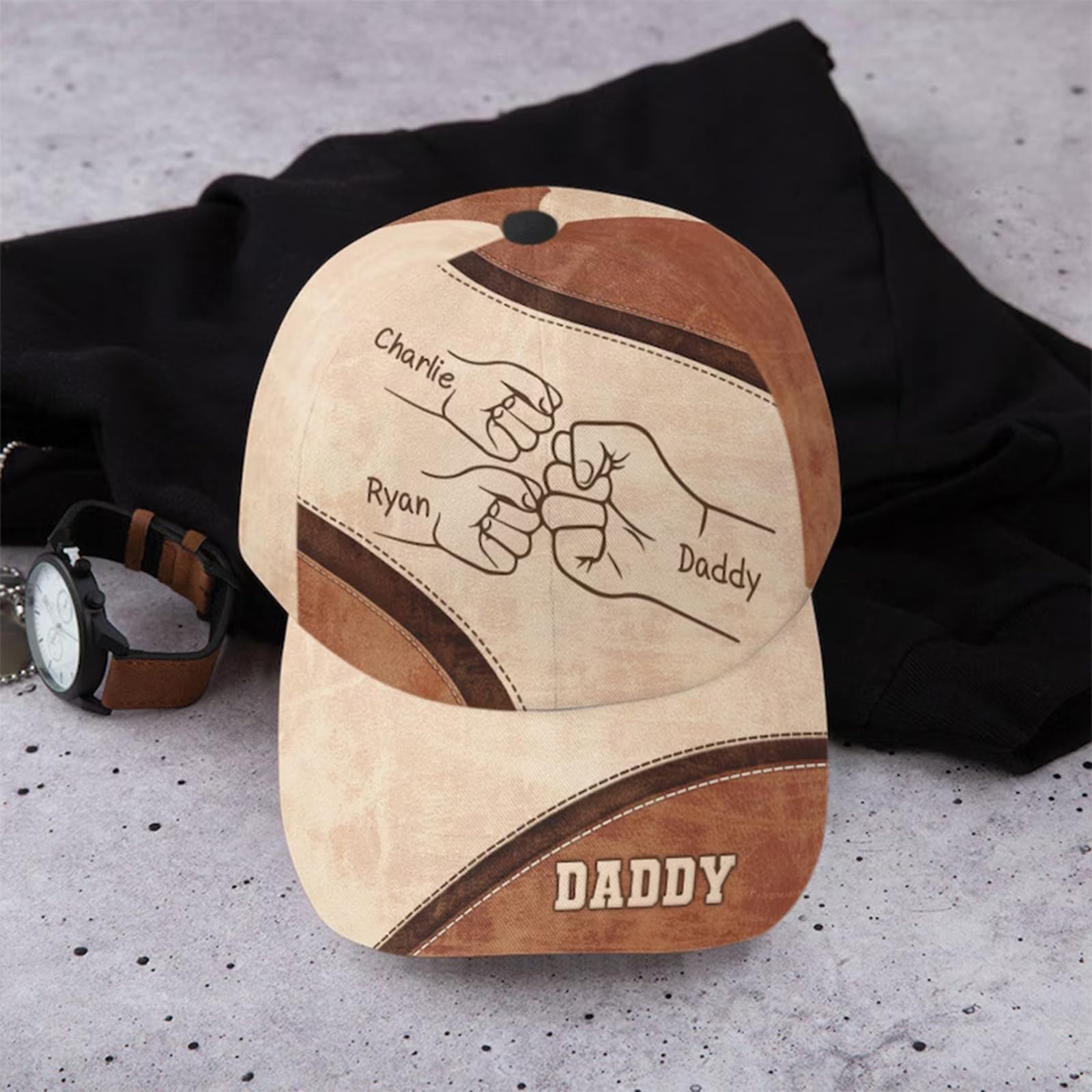 Custom Gifts for Father's Day - Personalized Fist Bump Dad Grandpa Baseball Cap,Dad PaPa Grandpa Husband Hat Gift for Men Beige