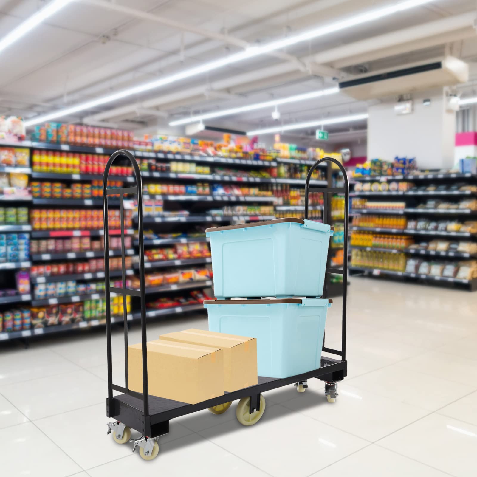 awolsrgiop Platform Hand Truck, Heavy Duty Steel Dolly U-Boat Cart with Wheels 2000lbs Weight Capacity Push Cart 16"X65" Uboat Cart Wider Platform for Warehouses, Storage Rooms