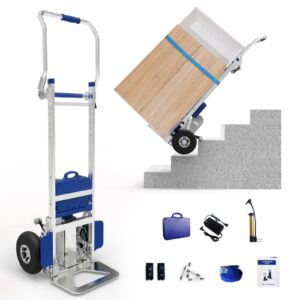 folding hand truck and dolly, folding sack truck, hand truck stair climber, load capacity (140 kg/170 kg), electric stair climber cart with removable 48 v/7.5 ah battery,load170kg