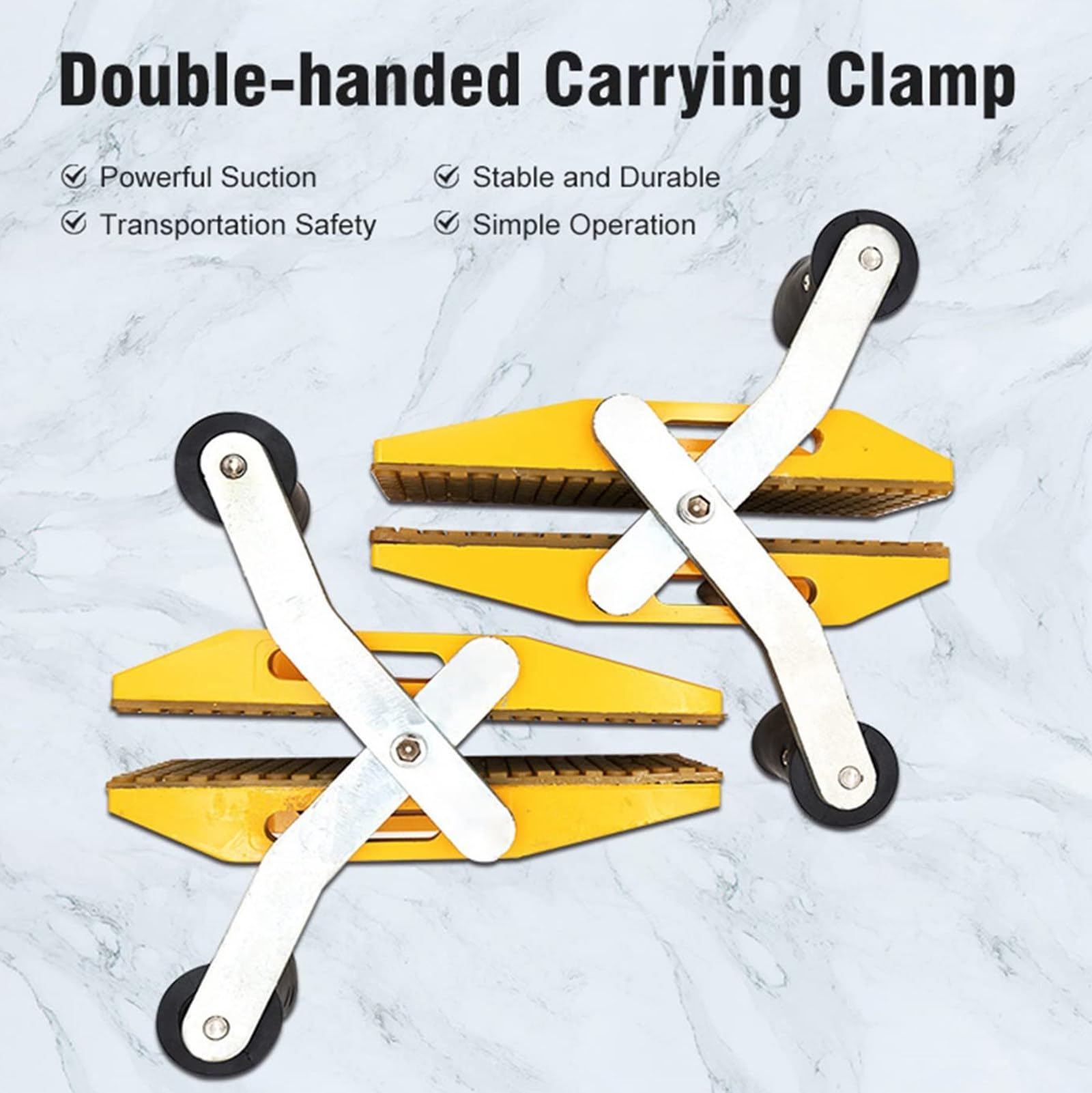 Granite Lifting Tools - 2 Pcs Double Handed Stone Carrying Clamps with Slip-Proof Rubber Pads, 150kg Load Capacity for Moving Marble, Glass, Slabs, Plywood - Heavy Duty Slab Clamp for Easy Transport