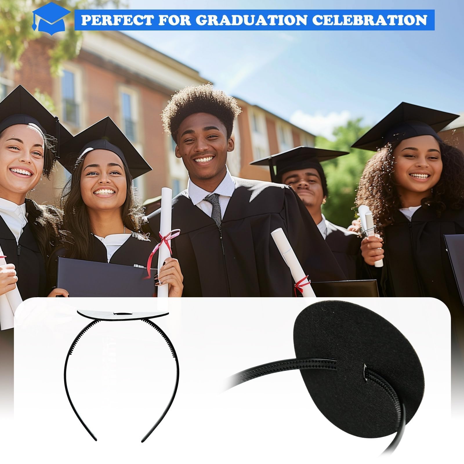 enttgo Grad Cap Headband, Graduation Cap Headband Firm Anti-Fall Hairband for Graduation Cap, Hat Accessories for Graduates, Students, Women - Black