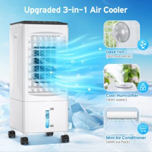 Portable Air Conditioners, 3-IN-1 Windowless Air Conditioner, Evaporative Air Cooler Kitchen Volume AC, Fast Cooling Large Air Conditioner for Room, Remote/3 Speeds/7H Timer/3 Ice Packs