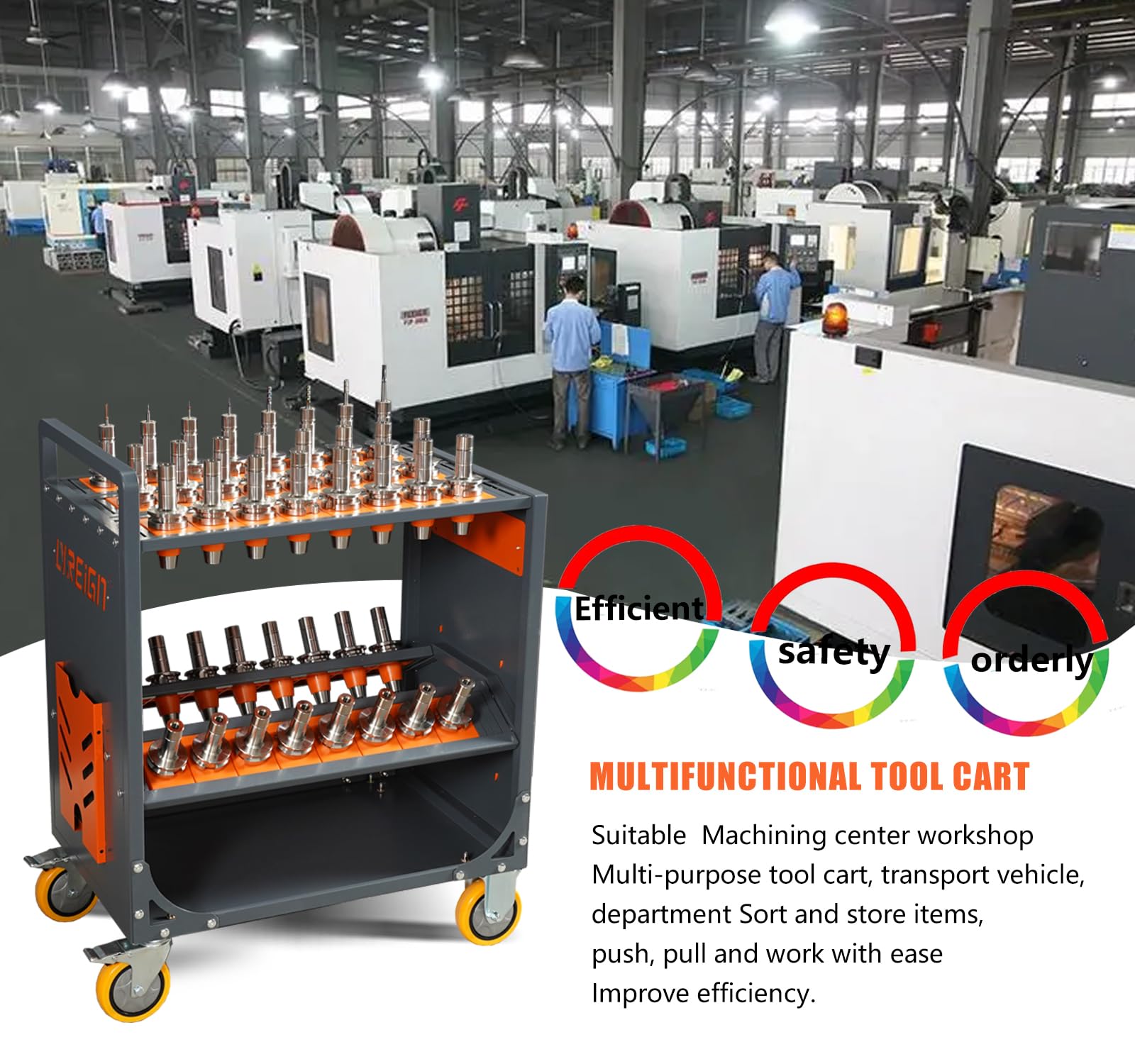 LYREIGN CNC Tool Holder Transfer Cart, Utility Carts Tool Organizers Storage Rack, CNC Trolley is Suitable for Warehouses Mechanic Factory Garage