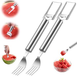 2-in-1 stainless steel fruit cutter,2024 new upgrade watermelon slicer,watermelon cutter,dual head fruit forks slicer knife, watermelon fork slicer cutter slicer tool for home, kitchen, camping(2pcs)