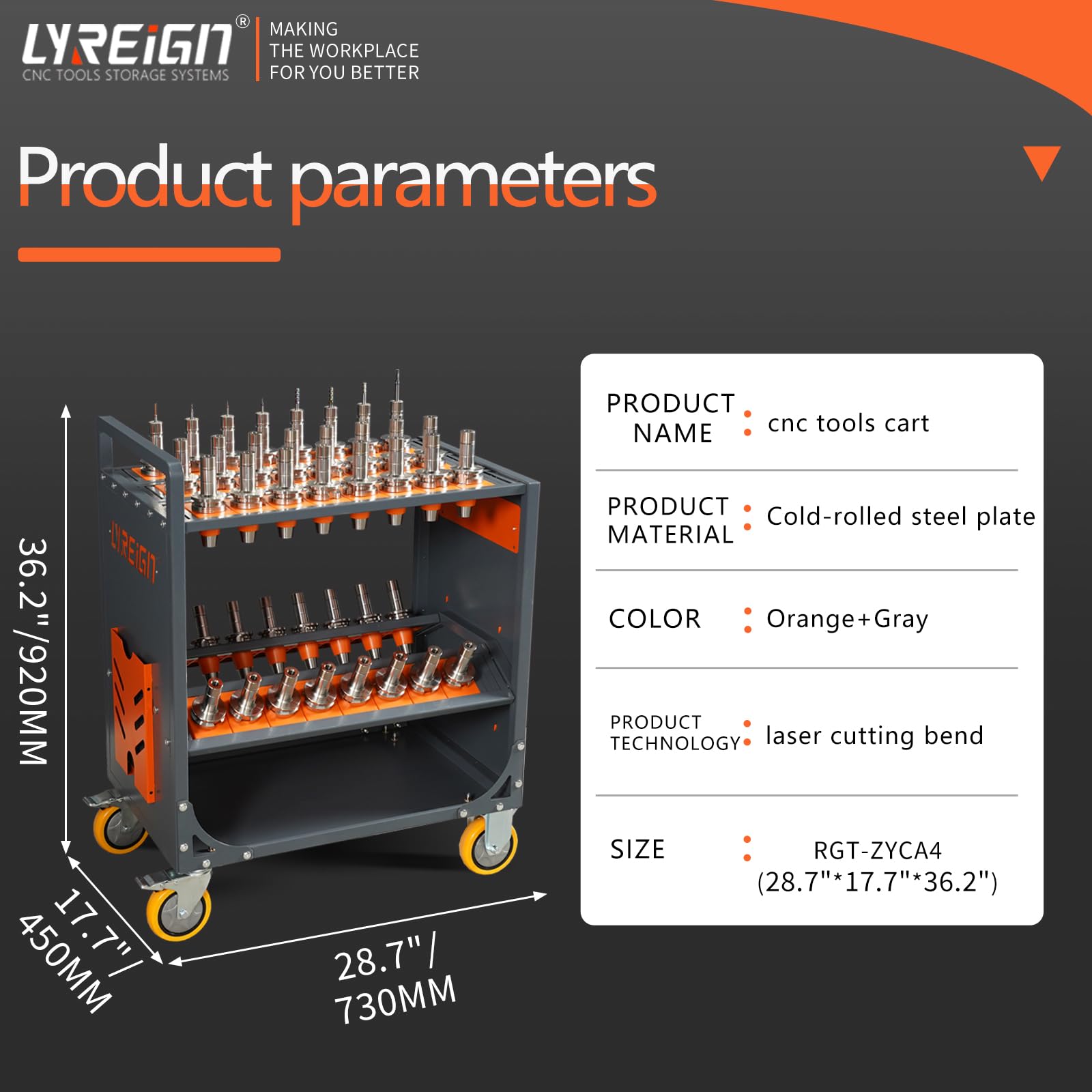 LYREIGN CNC Tool Holder Transfer Cart, Utility Carts Tool Organizers Storage Rack, CNC Trolley is Suitable for Warehouses Mechanic Factory Garage