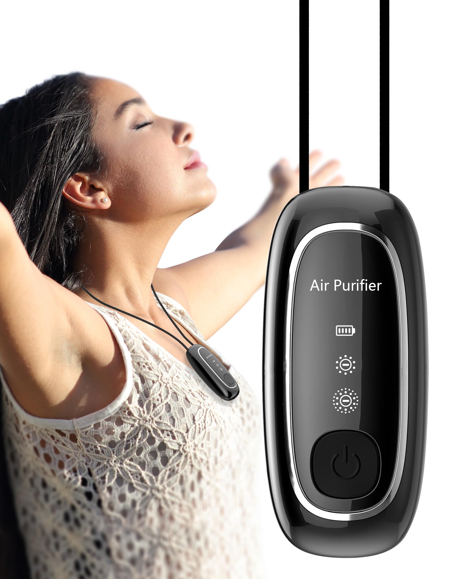 Personal Air Purifier,A10 Portale Air Purifier, Roseplay Necklace Ionizer, Two Gears of Negative Ions Generator, Wearable anywhere for Travel, Airplane, Office, Home,Black