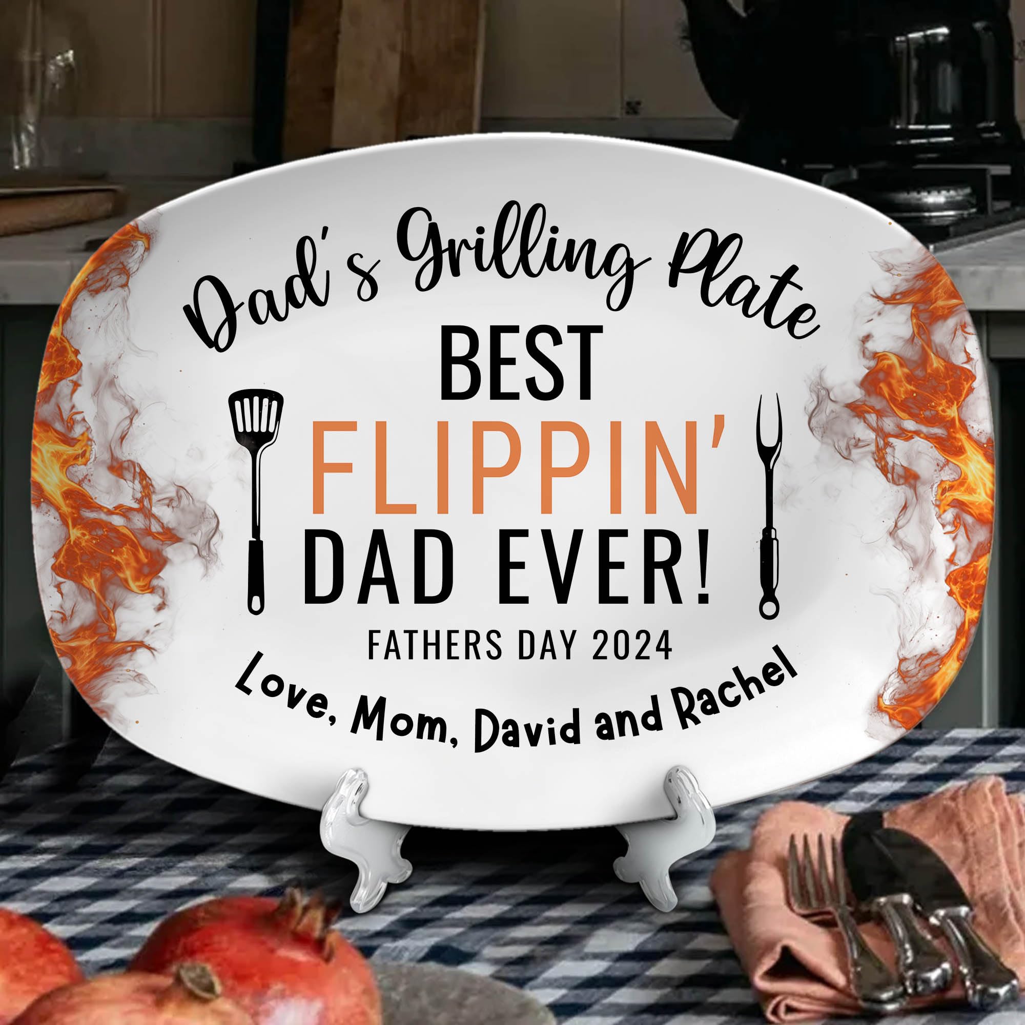 LASFOUR Custom Grilling Plate Best Flippin' Dad For Dad Papa, Daddy's Grilling Plate Personalized Father's Day Grilling Gifts, Platter Gift From Daughter Wife Funny Bbq Birthday Present Ideas (PA06)