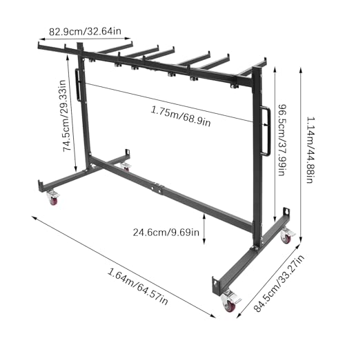 Heavy-Duty Folding Table Cart - Adjustable Support Bar, Large Capacity, Easy Mobility with Brakes - Sturdy Q235 Steel Construction, Fits 42 Folding Tables