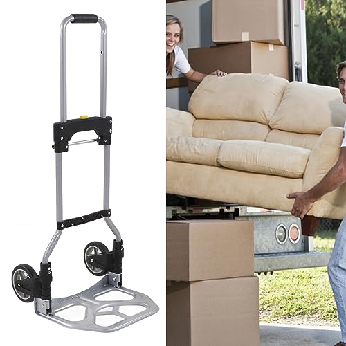 Foldable Dolly Cart with 2 Wheels, Sturdy Structure, Smart Adjustment 70kg Capacity for Travel, House Moving, Shopping, and More