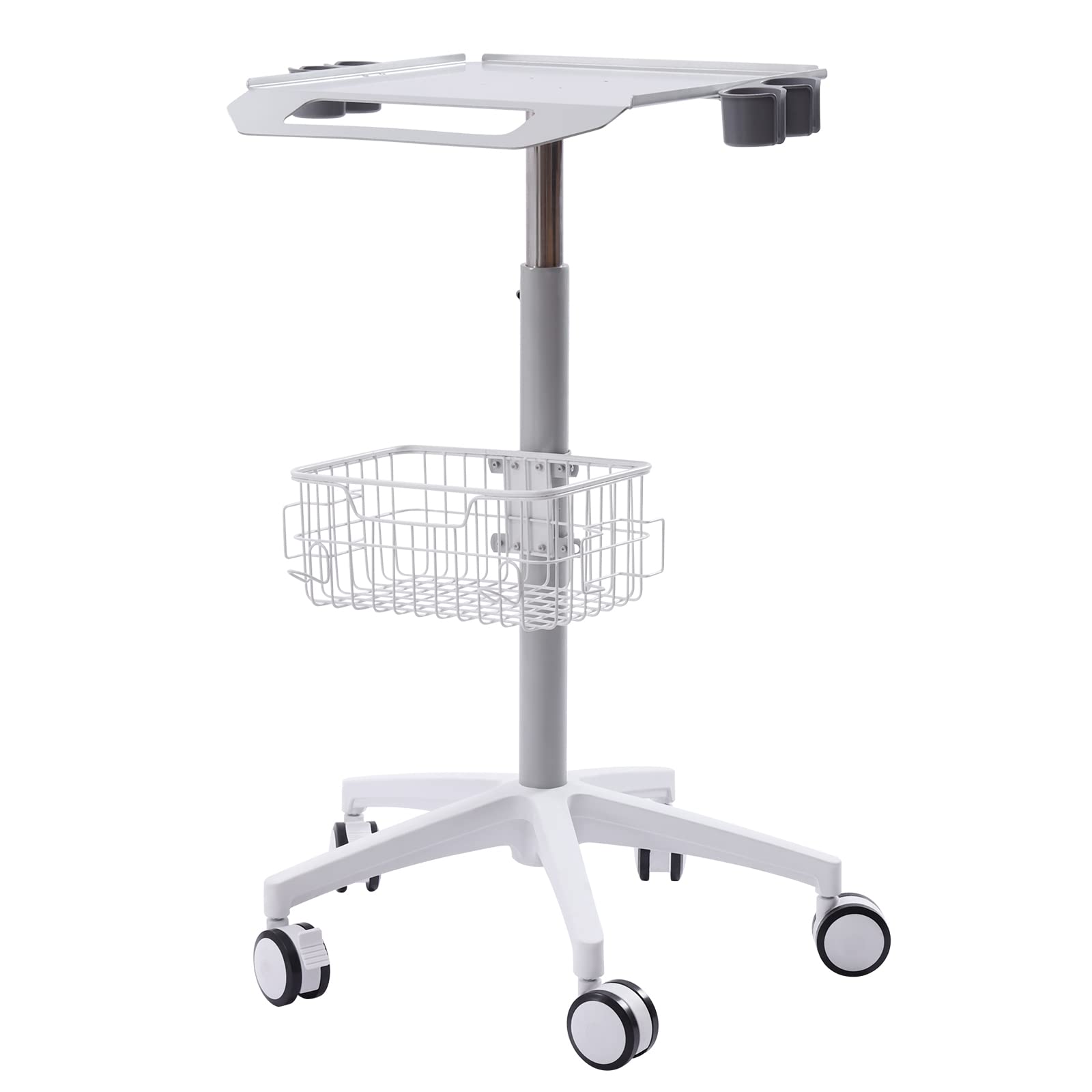 360° Mobile Medical Tool Trolley Cart, Height Adjustable Medical Rolling Cart (33.4 x 43.7in), Rolling Desktop Lab Cart with Basket for Laboratories, Hospitals, Spas, Beauty Salons