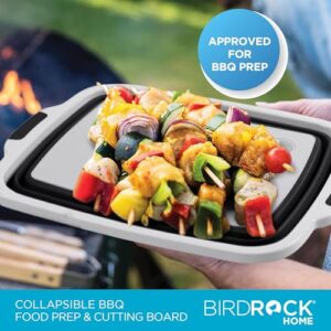 BIRDROCK HOME Collapsible Large BBQ Prep Tub w/Cutting Board, Multi-Function Grill Caddy w/Colander & Lid, Portable Silicone Dish Bowl for Picnic, Tailgate, Camping - Black