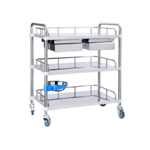 stainless steel 3-tier medical trolley laboratory cart thick and comfortable handle used in beauty salons hospitals with a load of 100kg (full)