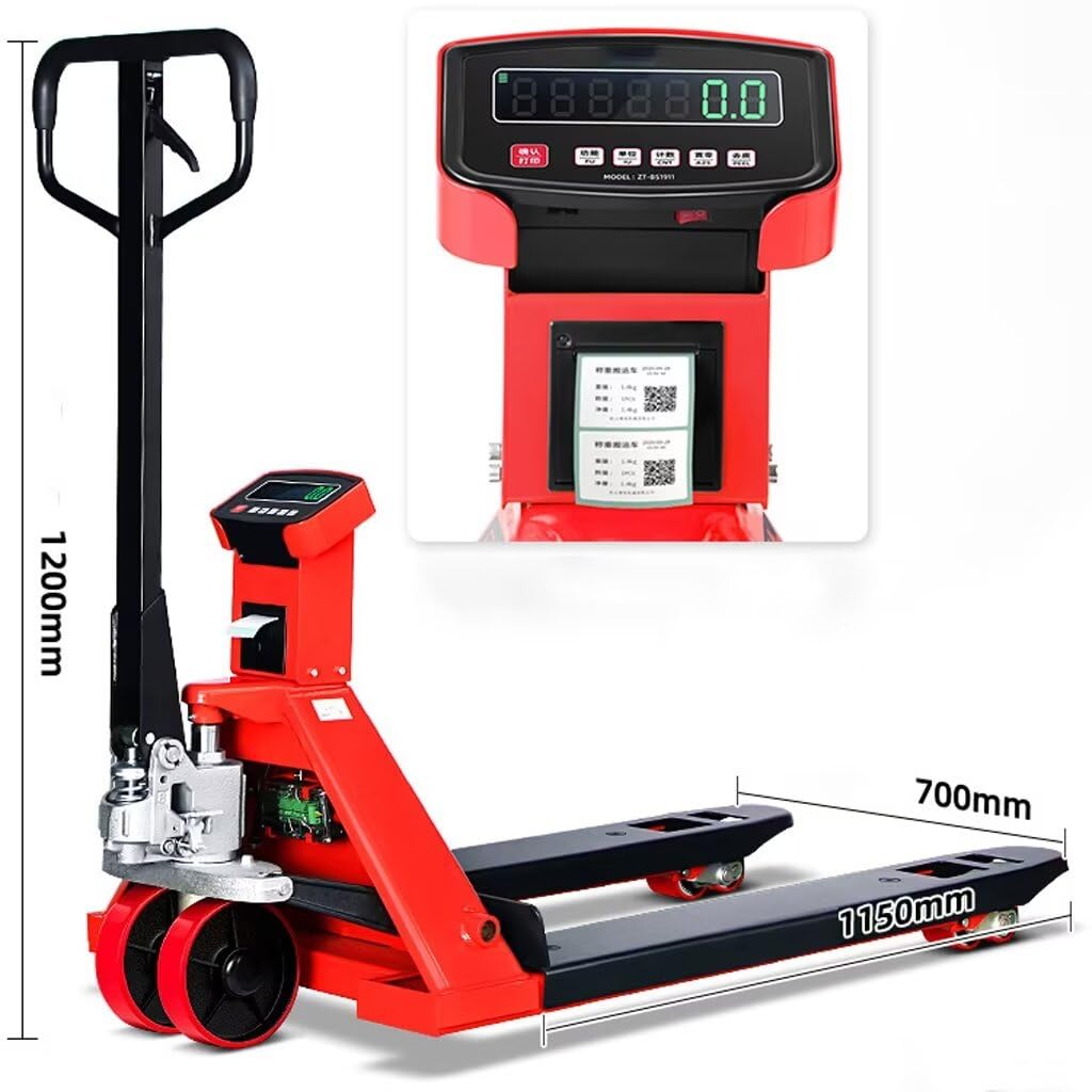 JIN YANG HU 5500lbs Capacity Weighing Scale Jack Stacker with Self-Adhesive Printer,Pallet Jack Forklift with Detachable Build-in Scale,Heavy-Duty Industrial Scale Pallet Jack Truck(45" X27" Forks)