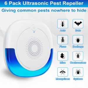 6 Pack Ultrasonic Insect Repeller, Electronic Insect Mouse Repellent, Indoor Pest Ultrasonic Plug in for Cockroaches, Mice, Spiders, Ants, Bugs, Mosquitoes, Pest Defence for House, Kitchen