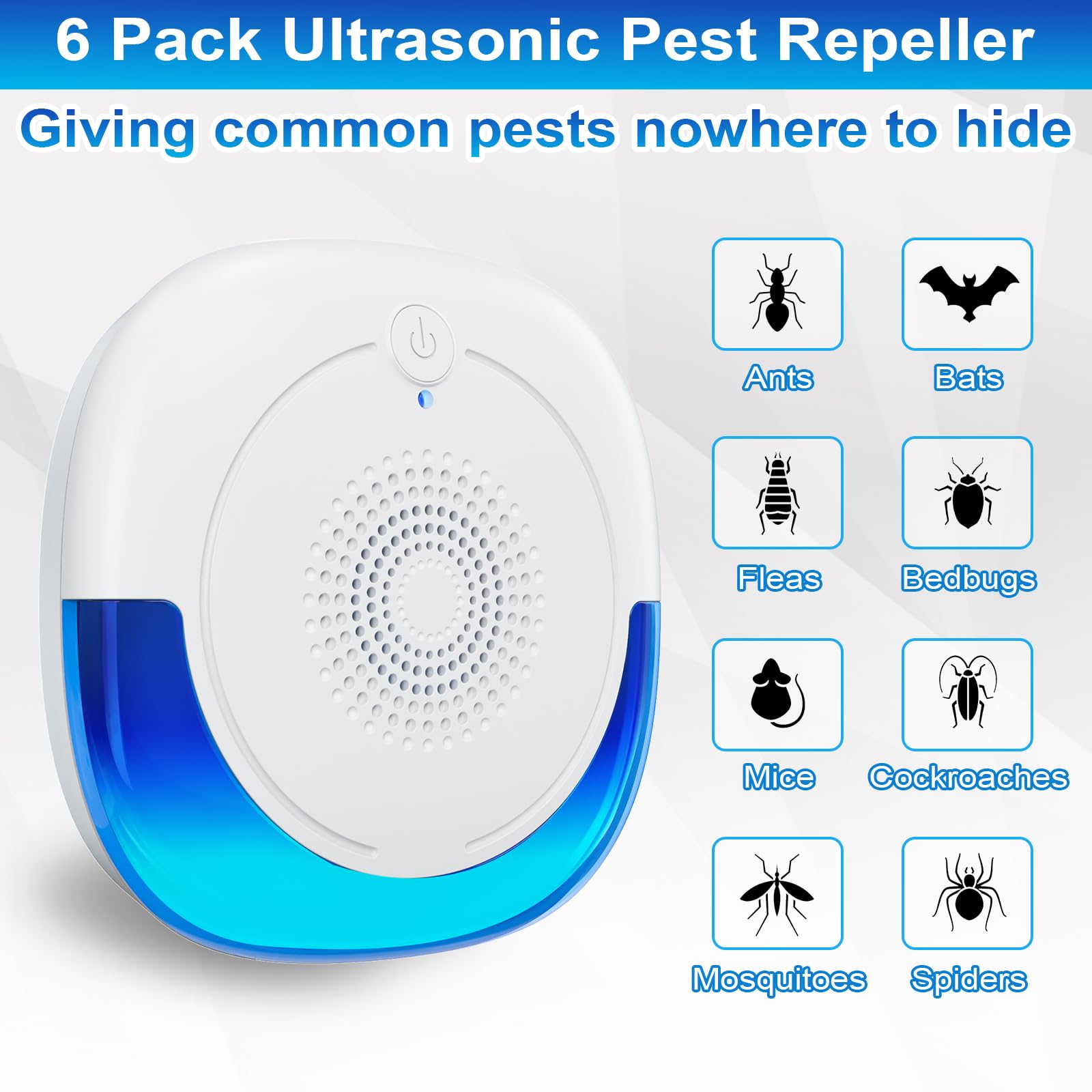 6 Pack Ultrasonic Insect Repeller, Electronic Insect Mouse Repellent, Indoor Pest Ultrasonic Plug in for Cockroaches, Mice, Spiders, Ants, Bugs, Mosquitoes, Pest Defence for House, Kitchen