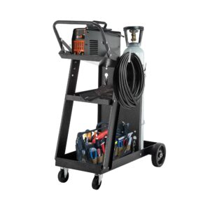 quawip welding cart, 3-tier welder cart heavy duty with 400lbs static weight capacity, 360° swivel wheels, tank storage safety chains, rolling mig welder cart for tig, arc, mma welding machine