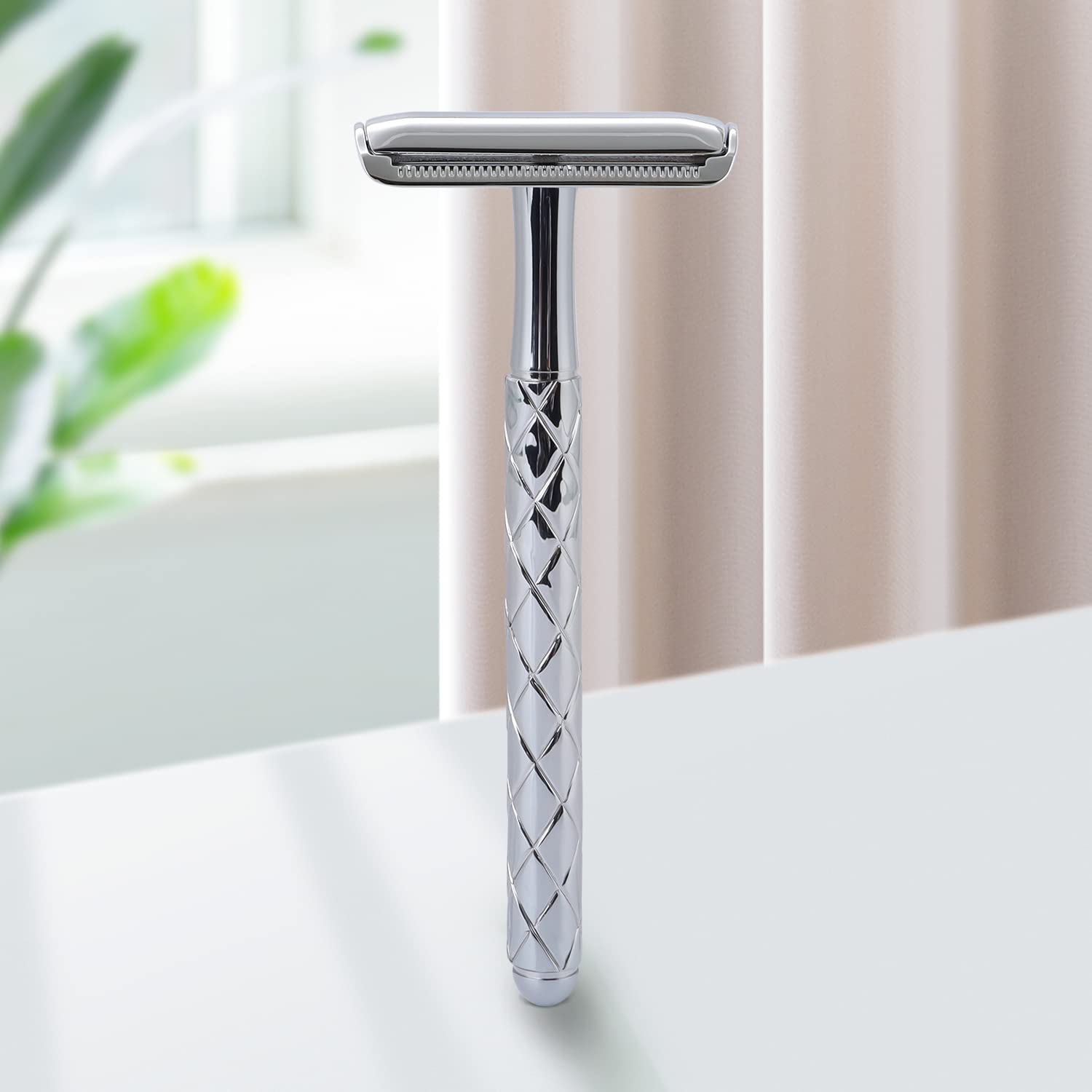 Kinghood Single Blade Safety Razor - Metal One Blade Razor for Men & Women with 10 Stainless Steel Double Edge Blades (Silver)