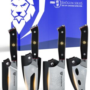 Dalstrong Charcuterie & Cheese Knife Set - 4-Piece - Shogun Series - Mini Cleaver, Serrated Knife, Round-Tip, Forked Cheese Knife - AUS-10V Japanese Steel - G10 Garolite Handle Kitchen - w/Sheath